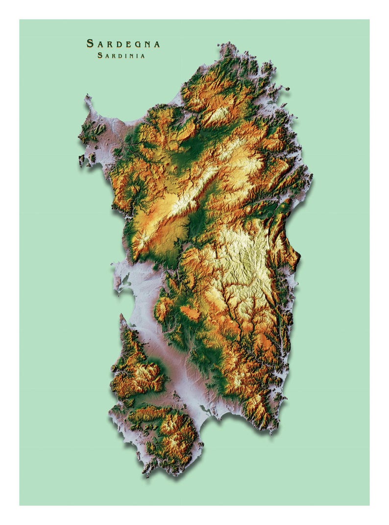 Sardinia Map| Sardinia Relief Map | Printable Terrain Map | Italy Map ...
