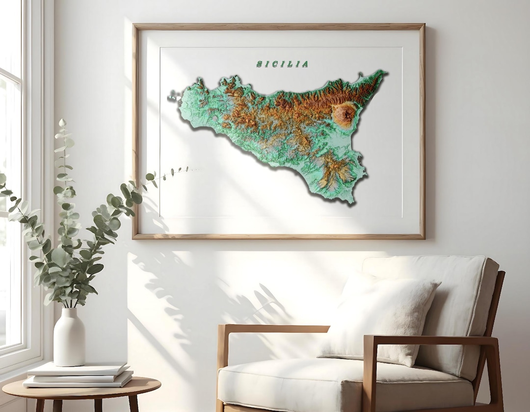 A Printable Shaded Relief Map of Sicily | Digital Topographic Map ...