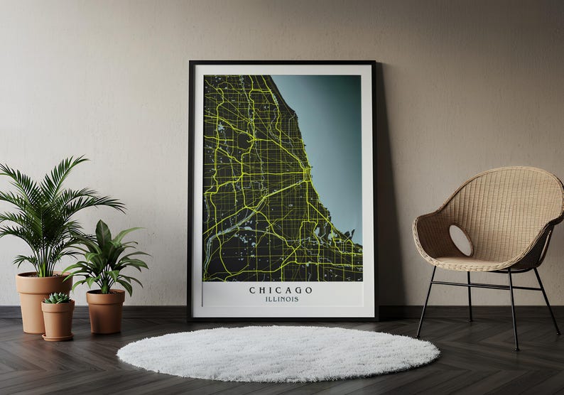 Mapa de calles de Chicago, mapa de la ciudad de Chicago, regalo de mapa ...