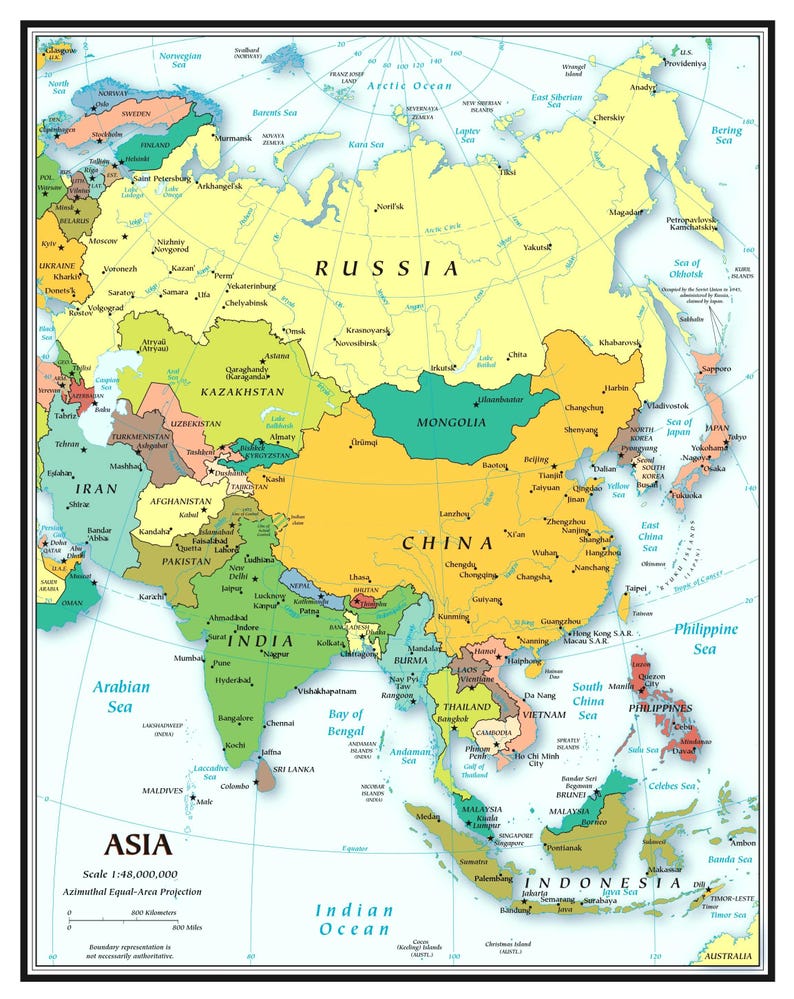 Mapa político de Asia imprimible 2025 | Mapa digital de Asia en alta ...