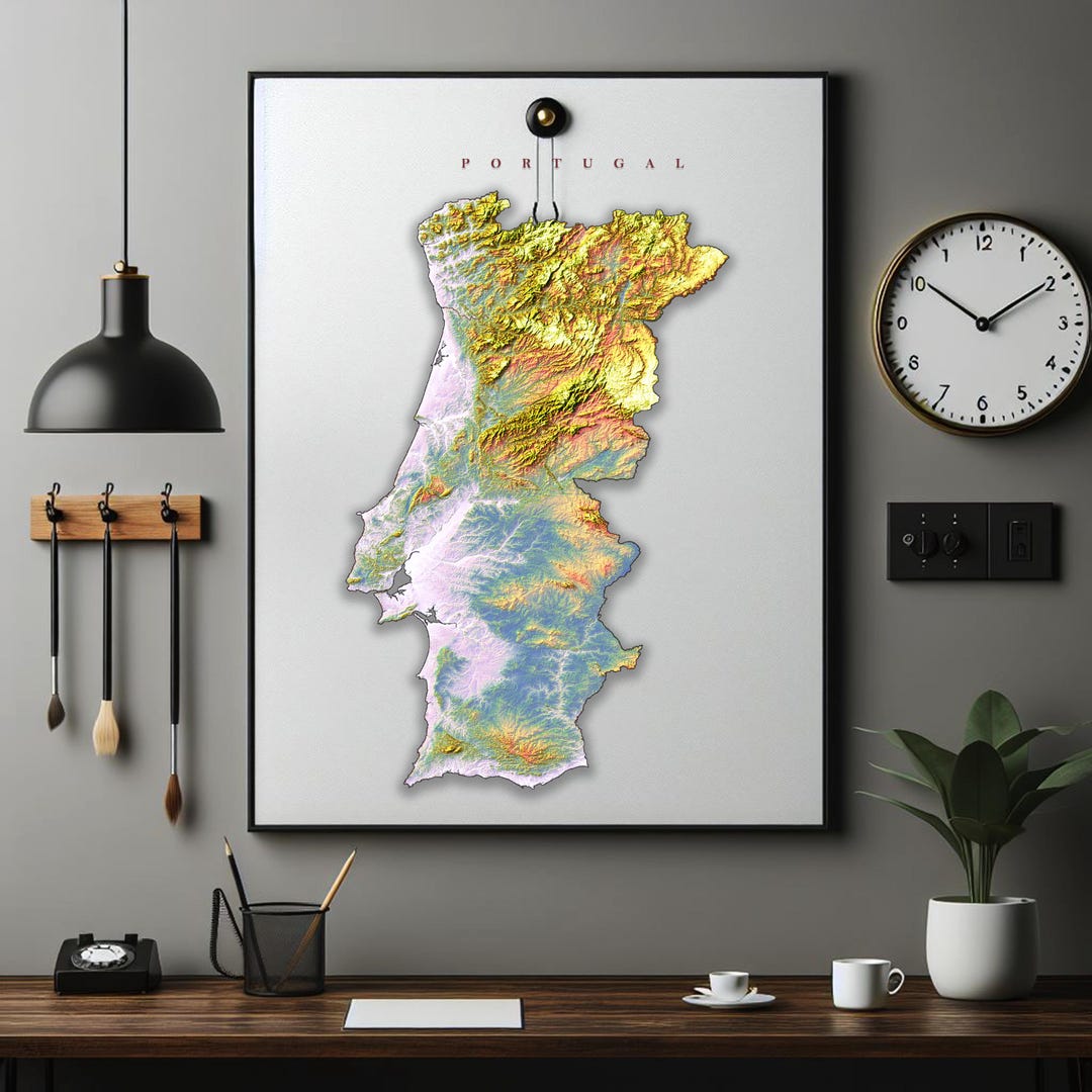 Portugal Relief Map | Portugal Shaded Relief Map | Portugal Wall Art ...
