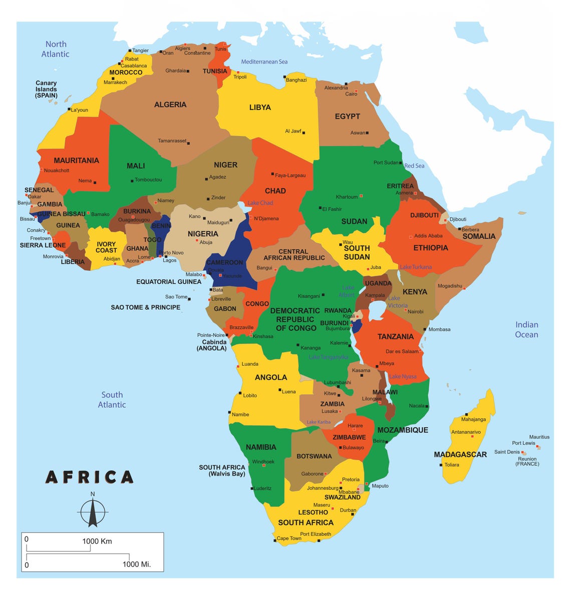 Printable Political Map of Africa |country Borders and Capitals ...