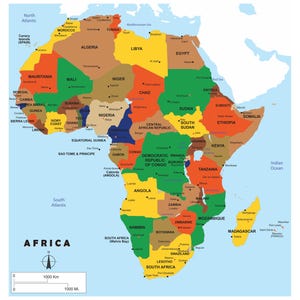 Printable Political Map of Africa |country Borders and Capitals | Educational Wall Art | Office ...