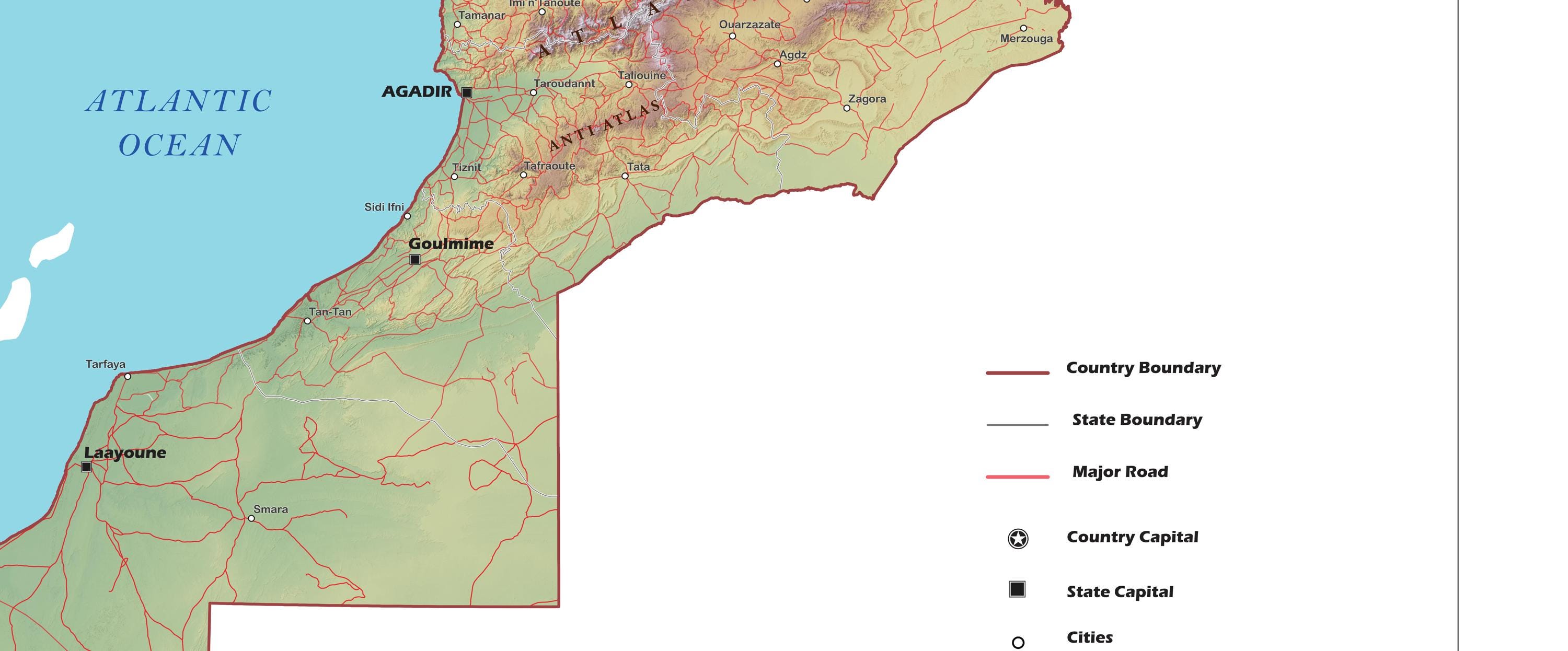Relief Map of Morocco | Topographic Map of Morocco | High-resolution ...