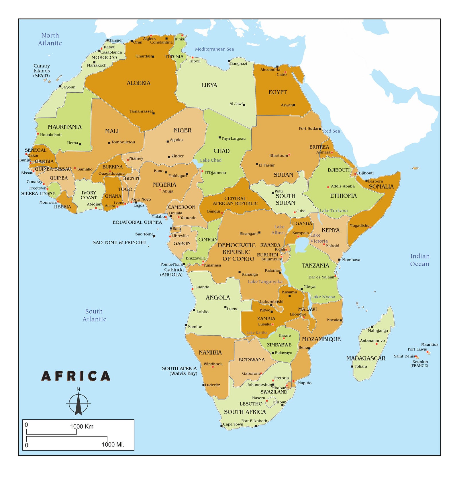 Printable Political Map of Africa |country Borders and Capitals ...