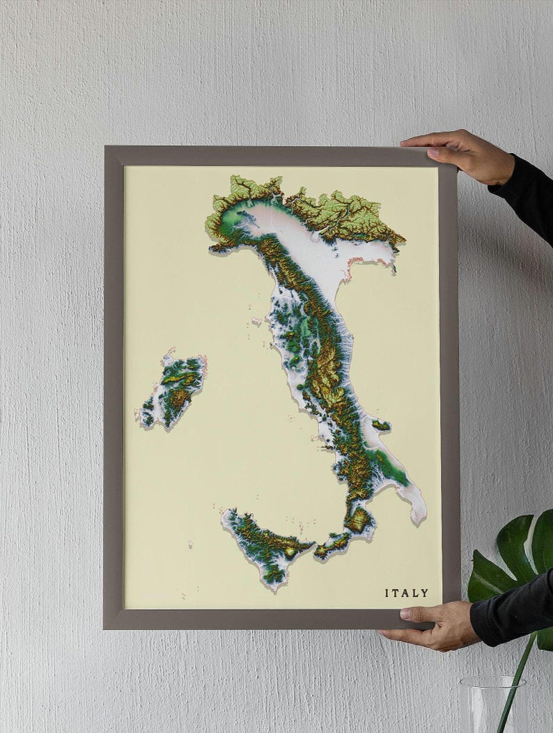 Italy Relief Map 3d Effect | Printable Hillshade Map |shaded Relief ...