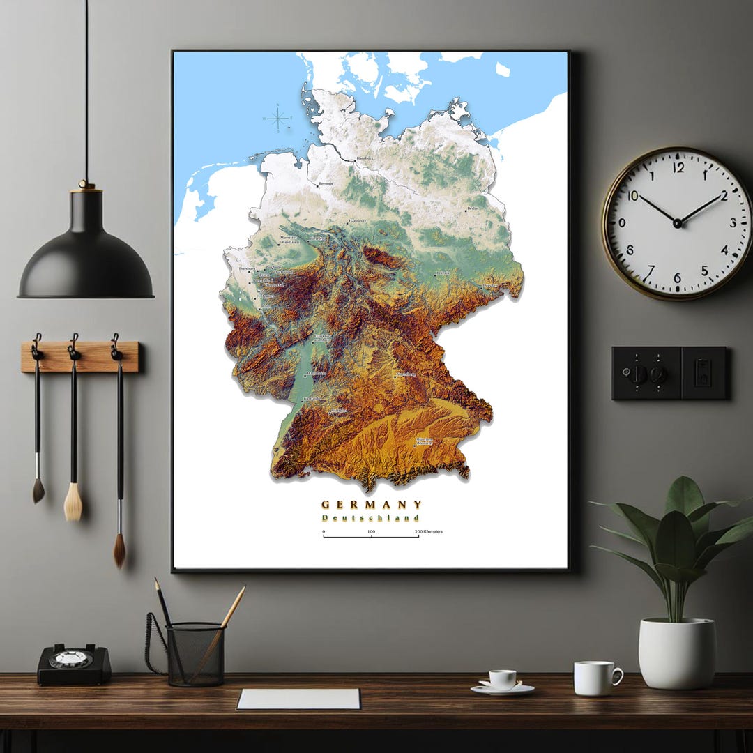 Germany Relief Map, Instant Download, High-resolution Geography Print ...