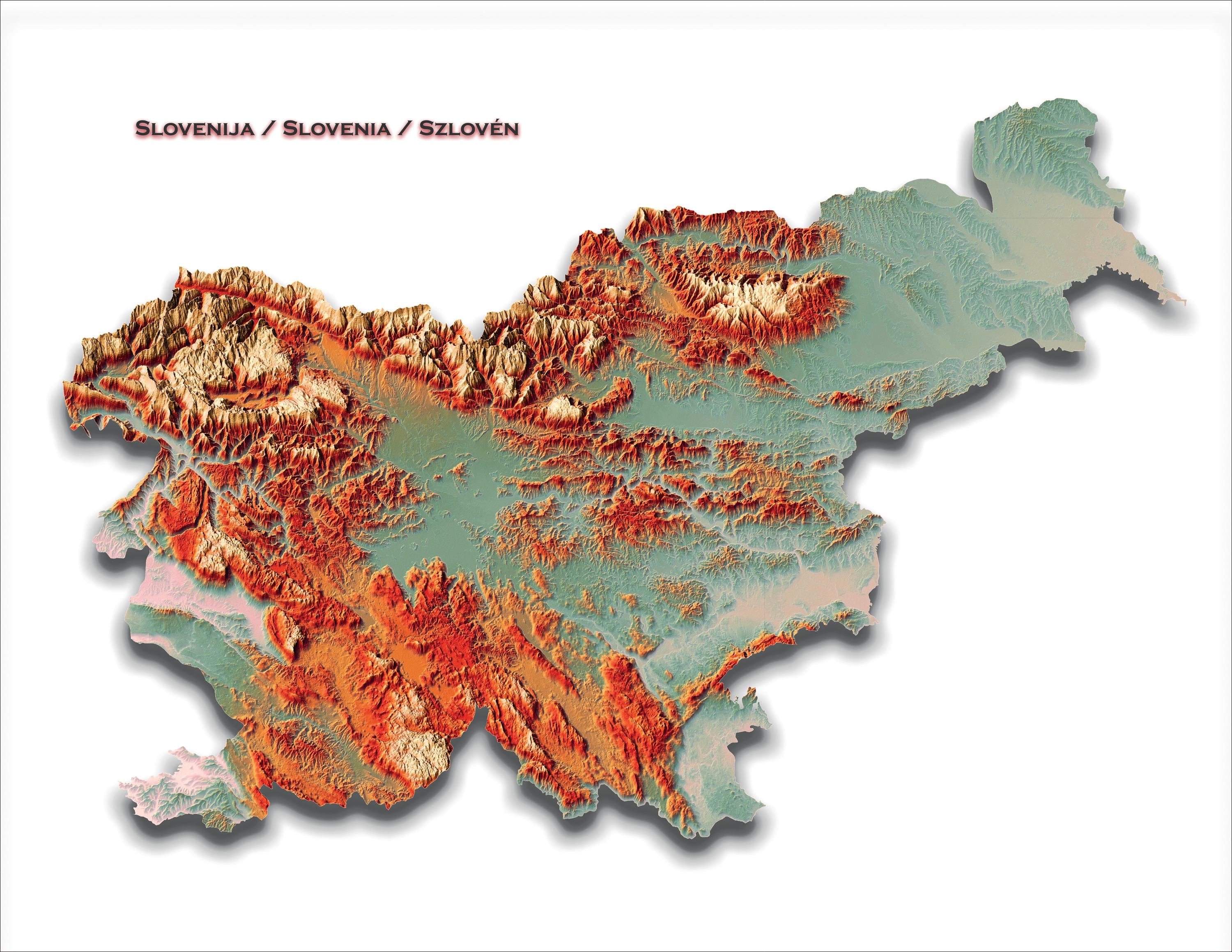 Printable Slovenia Relief Map | Shaded Terrain Art | Instant Download ...