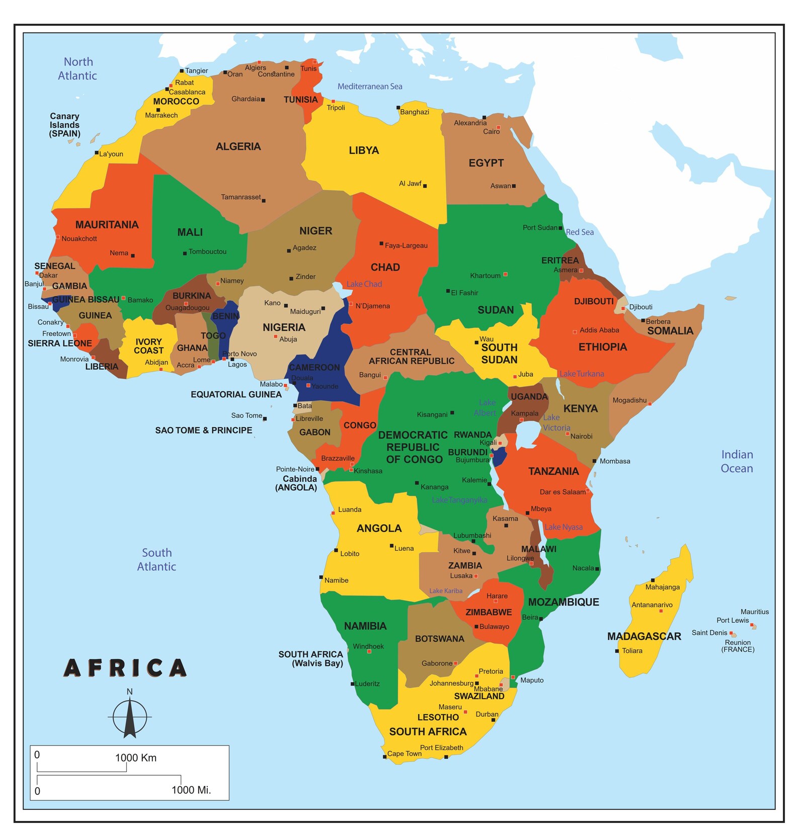 Printable Political Map of Africa |country Borders and Capitals ...