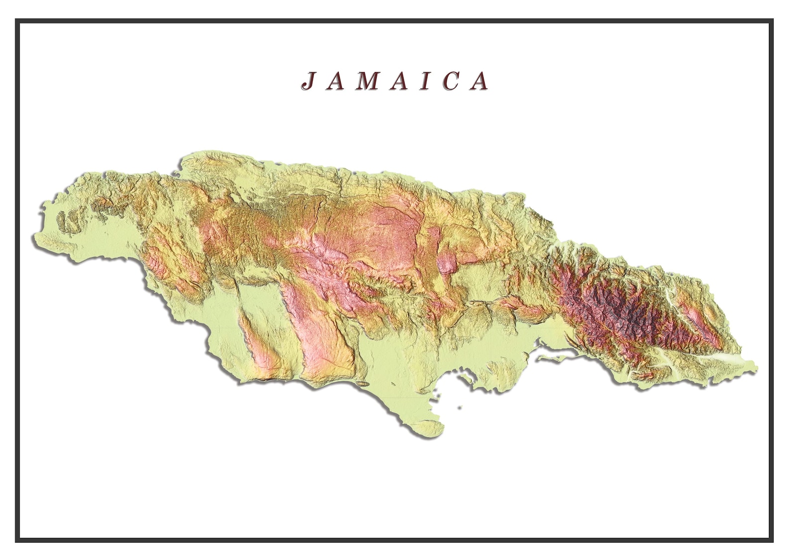 Printable Shaded Relief Map of Jamaica | Digital Jamaica Terrain Map ...