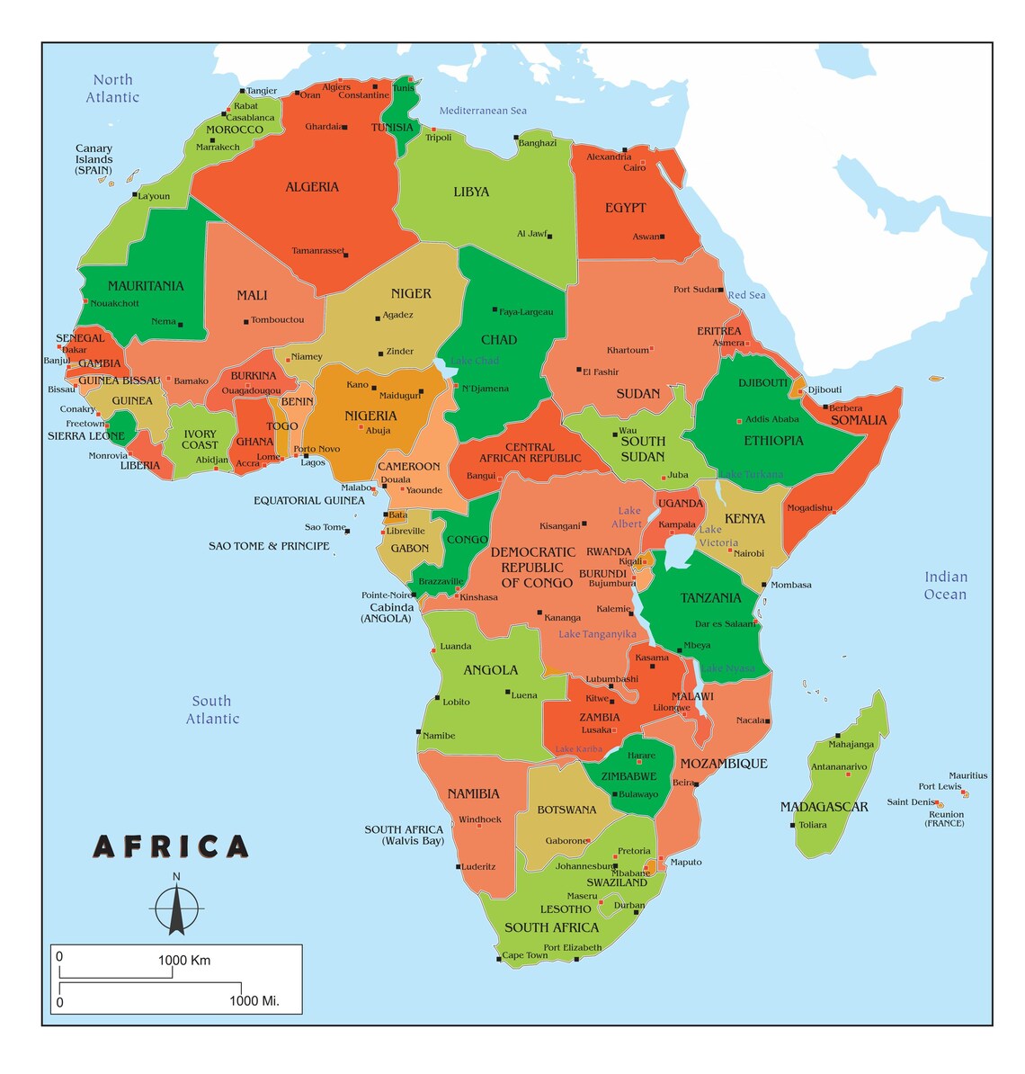 Printable Political Map of Africa |country Borders and Capitals ...
