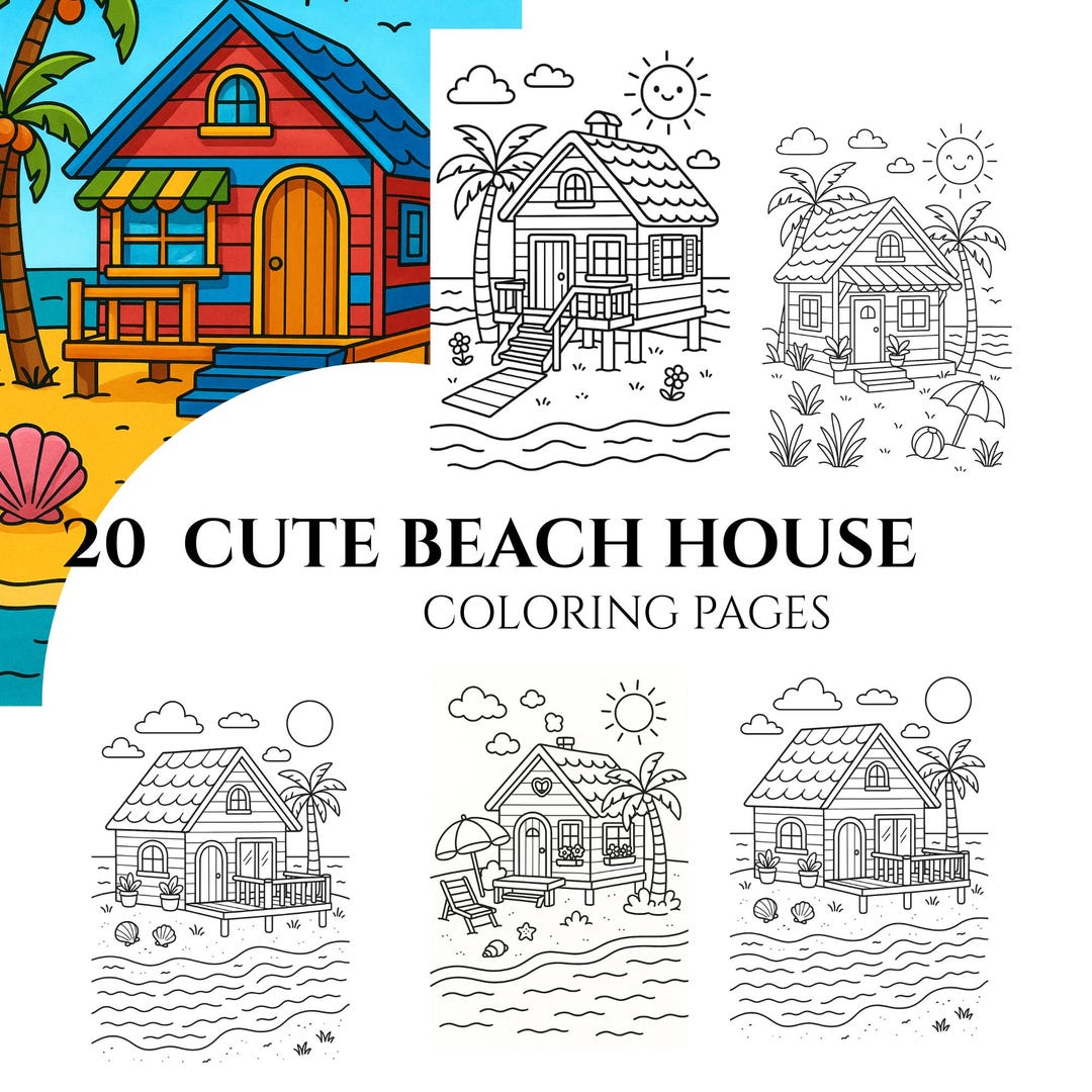 Beach House Coloring Pages: 20 Seaside Designs (printable PDF File) - Etsy