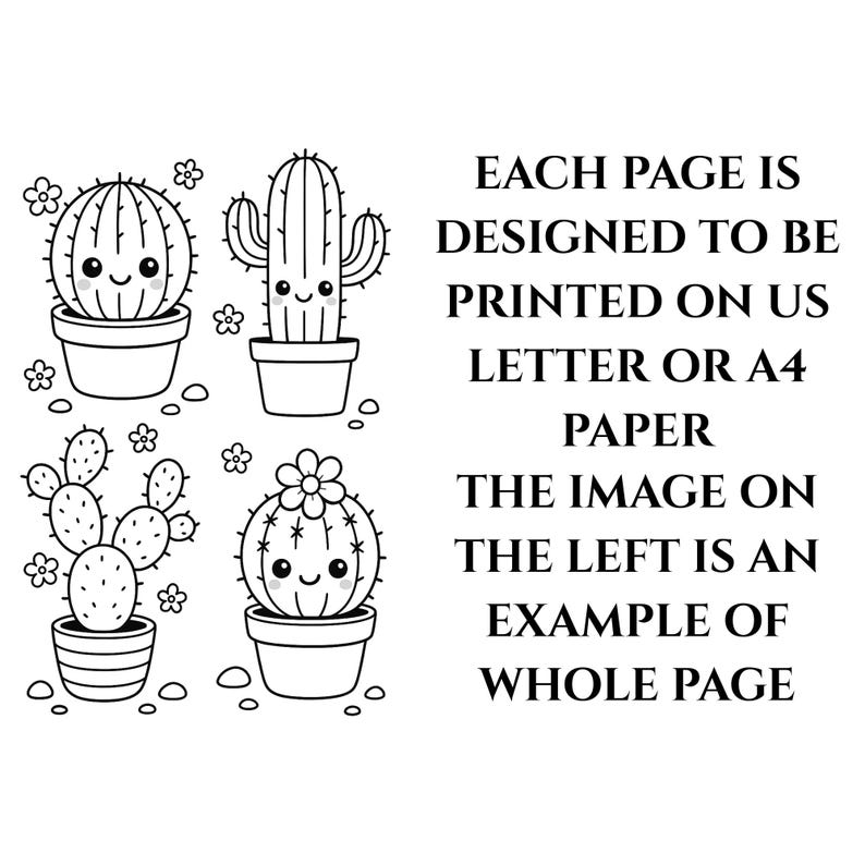 20 Kawaii Cacti Coloring Pages - Instant Digital PDF Download, Adult ...