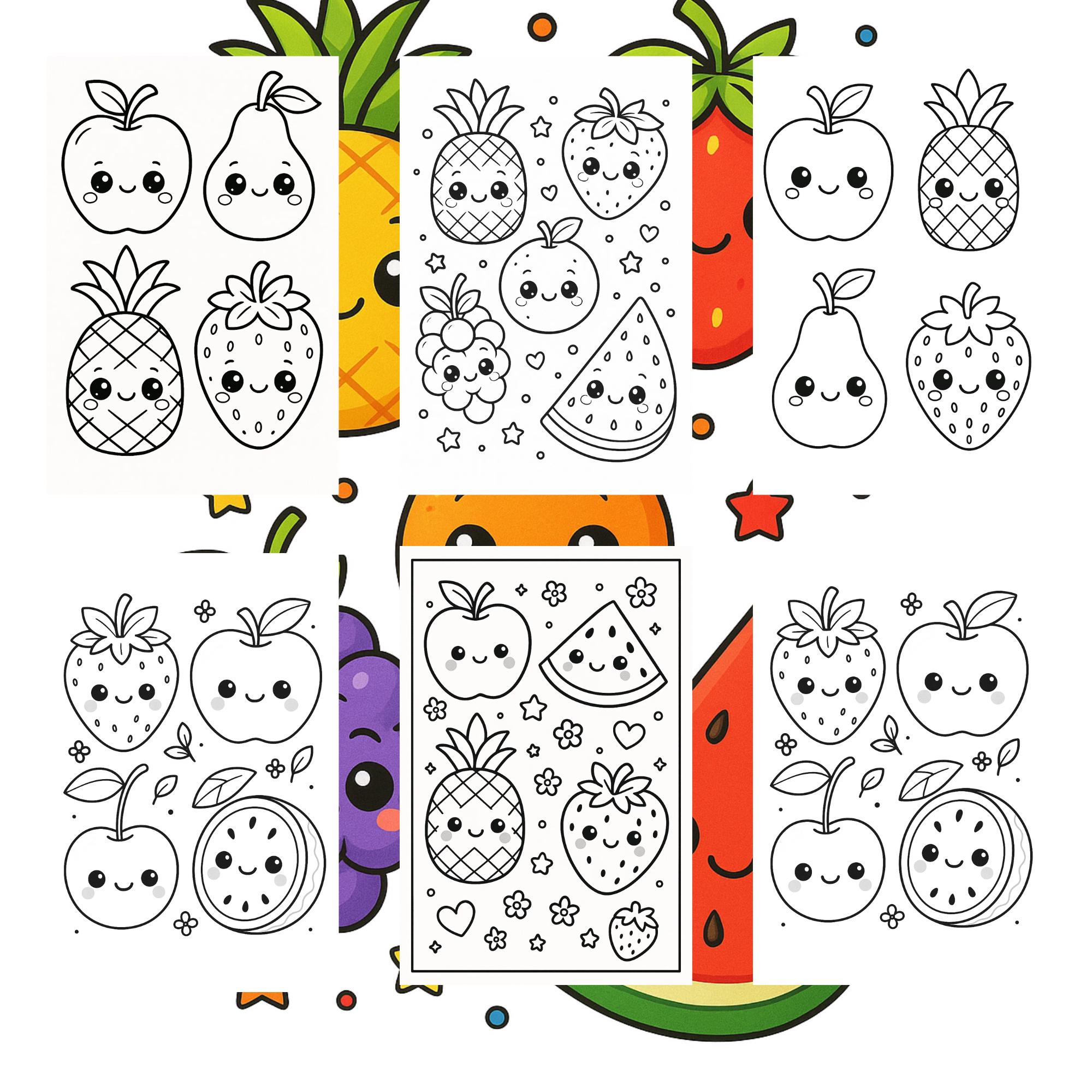 20 Cute Kawaii Fruit Coloring Pages - Adult and Kids Coloring Book ...