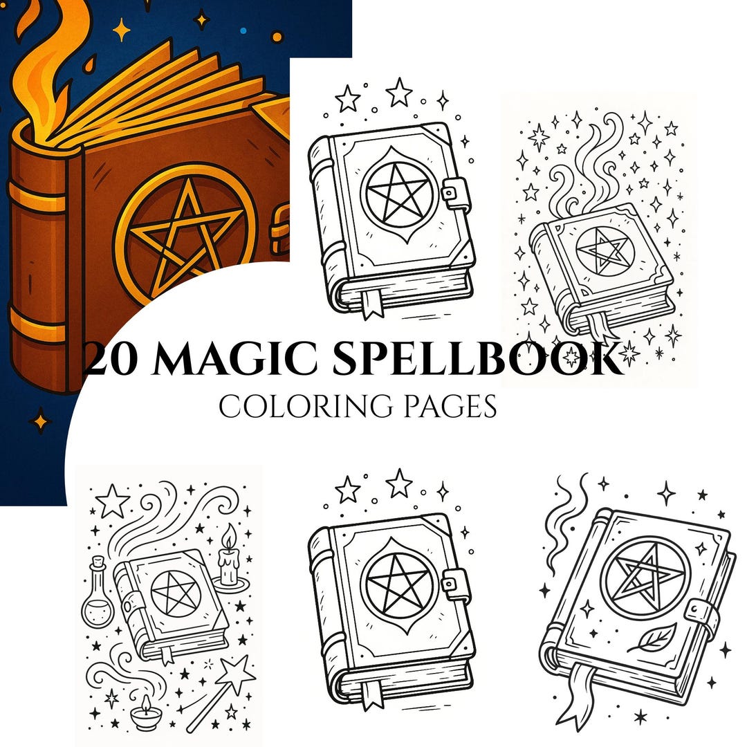 Magical Spellbook Coloring Pages: 20 Fantasy Designs (printable PDF ...