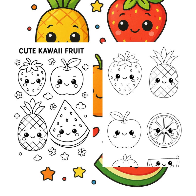 20 Cute Kawaii Fruit Coloring Pages - Adult and Kids Coloring Book ...