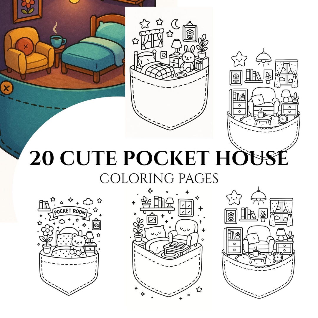 Kawaii Pocket House Coloring Pages – 20 Illustrations (printable PDF ...