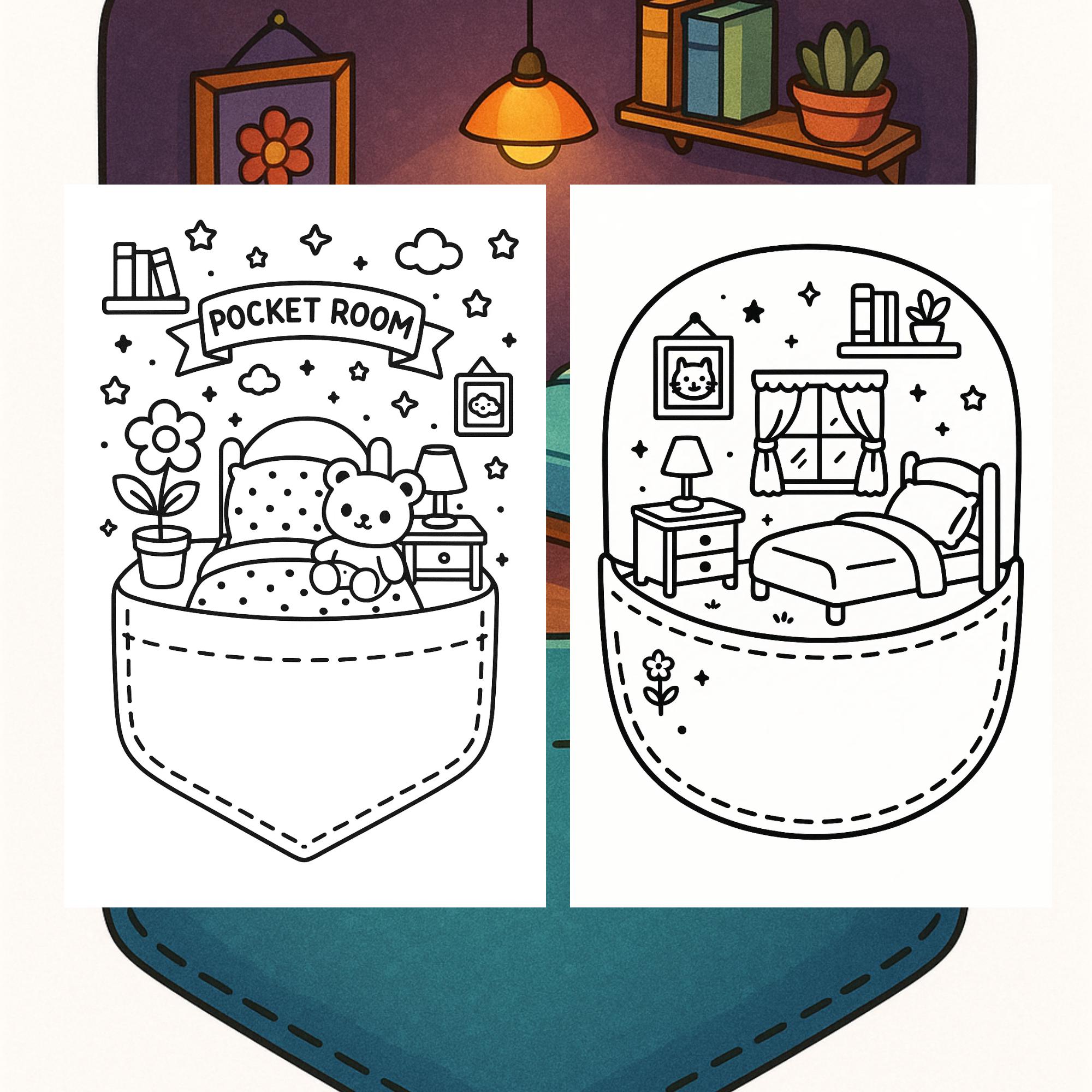 Kawaii Pocket House Coloring Pages – 20 Illustrations (printable PDF ...