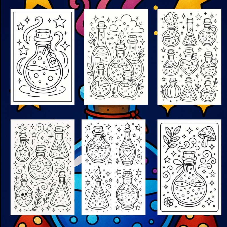 20 Magic Potion Coloring Pages - Adult and Kids Coloring Book, Fantasy ...