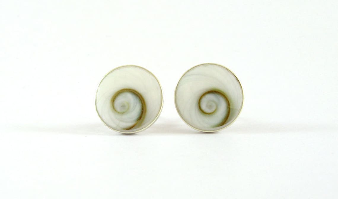 10 Mm. Natural Shiva Eye Shell With 925 Sterling Silver Post - Etsy