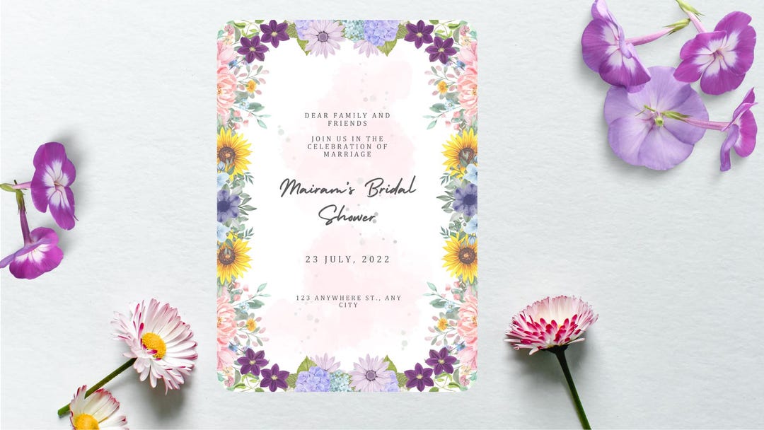 Multicolour Floral Bridal Shower Invitation Template | Digital Wedding ...