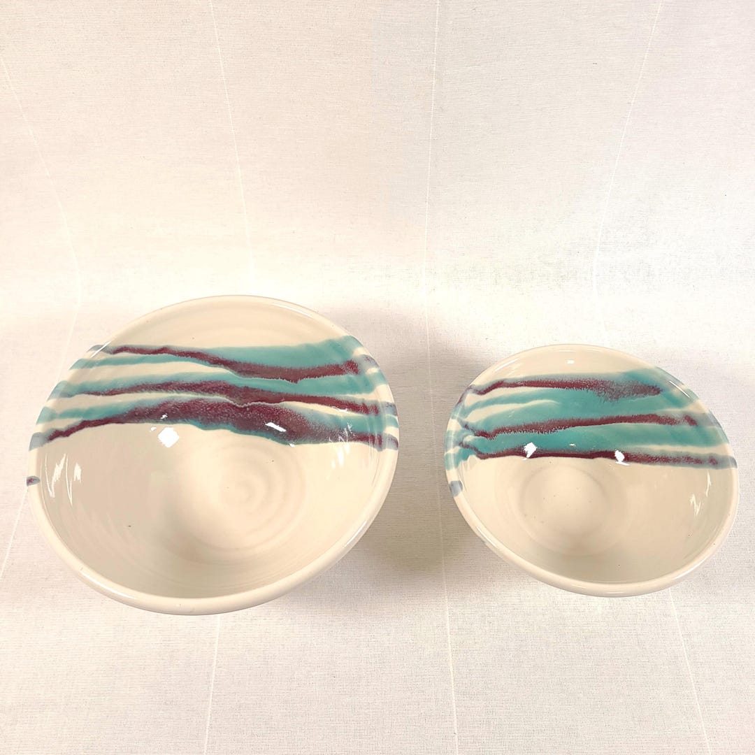 Handmade Ceramic Bowls, Two Vintage Nesting Dishes, Set of 2 Studio ...