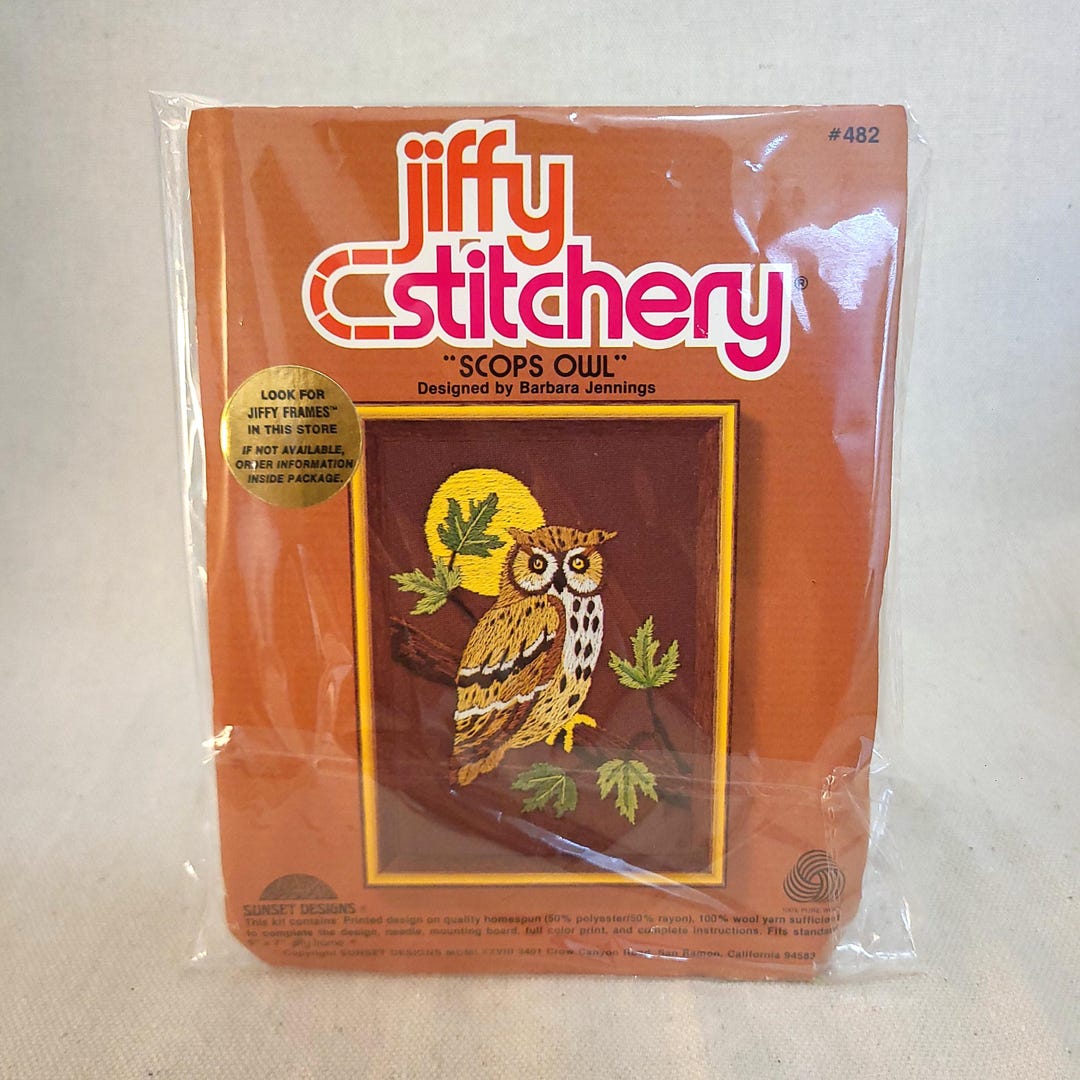 Jiffy Stitchery Crewel Kit, #482 Scops Owl, Vintage 1970s Embroidery ...