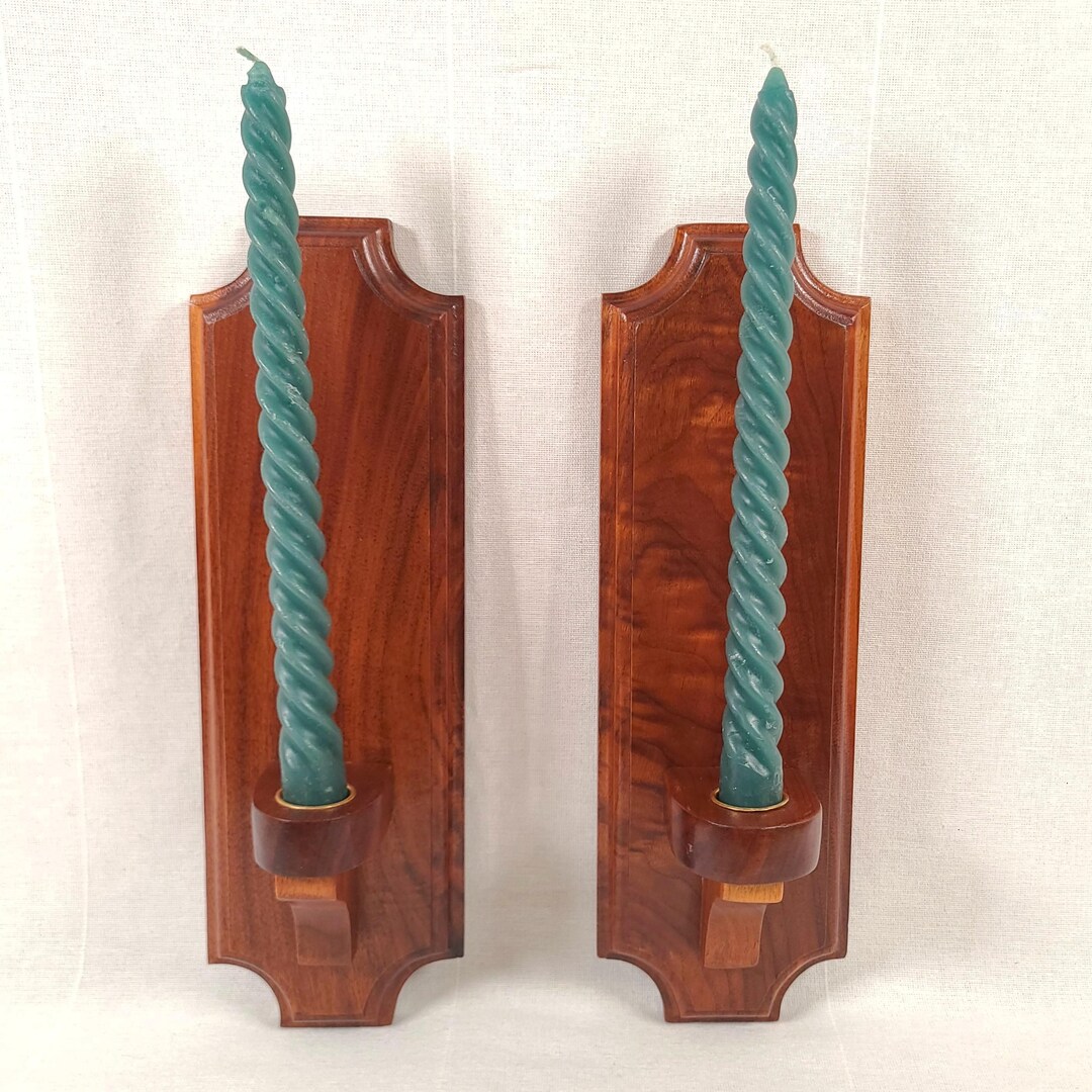 11" Wall Mounted Wood Candle Sconces, Set of 2 Vintage Hanging Candle ...