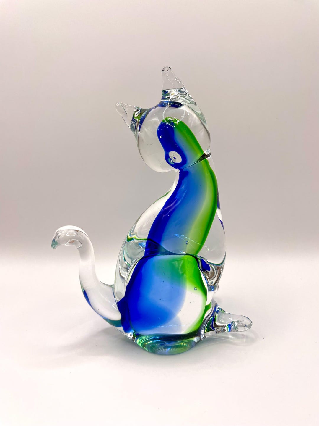Certified Murano Glass Cat Figurine – Vintage Handcrafted Blue & Green ...