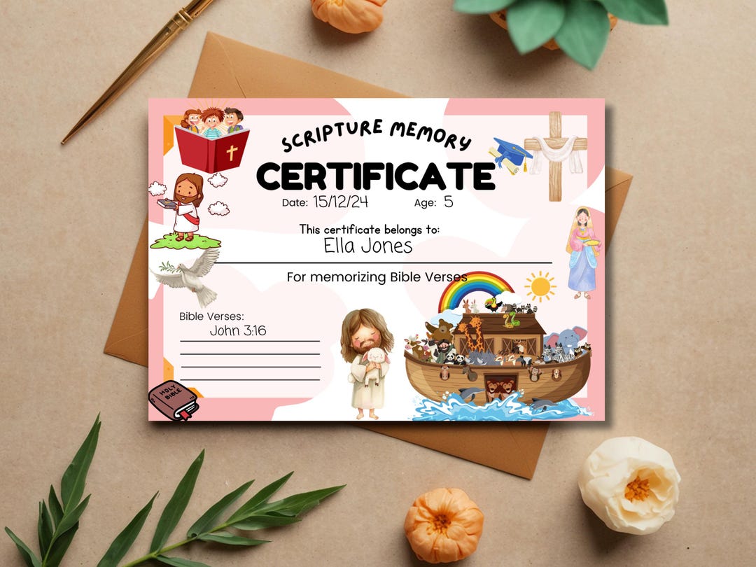 Bible Verse Memorization Certificates for Kids, Sunday School ...
