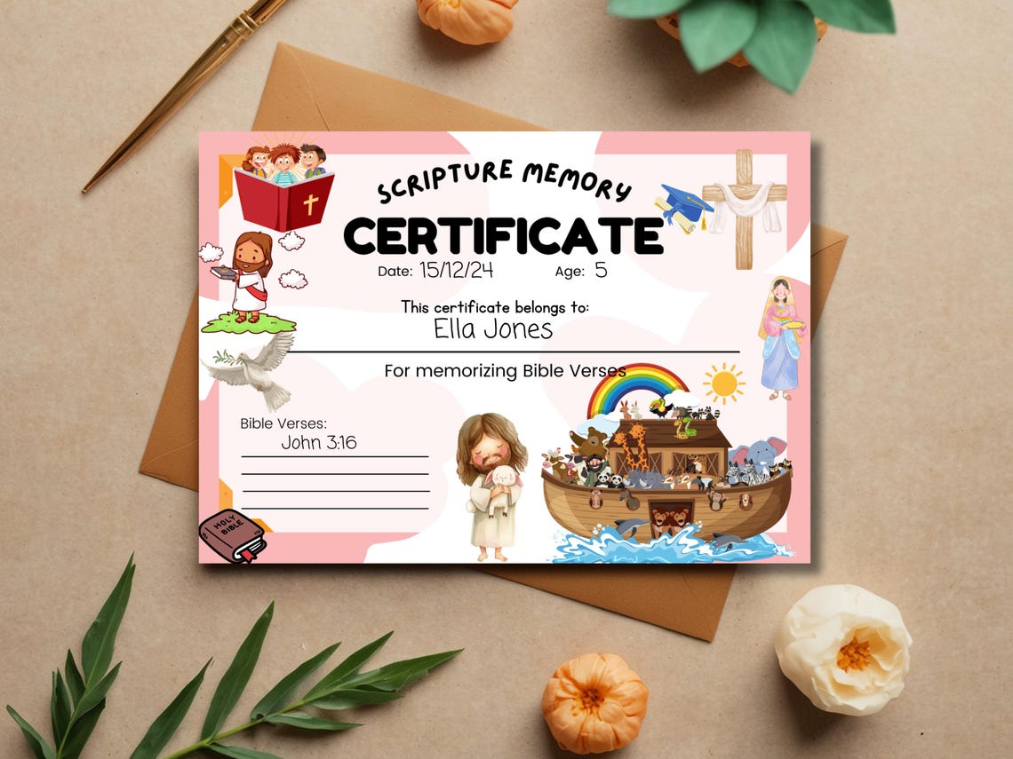 Bible Verse Memorization Certificates for Kids, Sunday School ...
