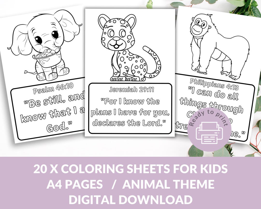 Bible Verse Animal Coloring Book, Christian Kids Activity (PDF) - Etsy