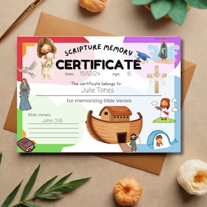 Bible Verse Memorization Certificates for Kids, Sunday School ...