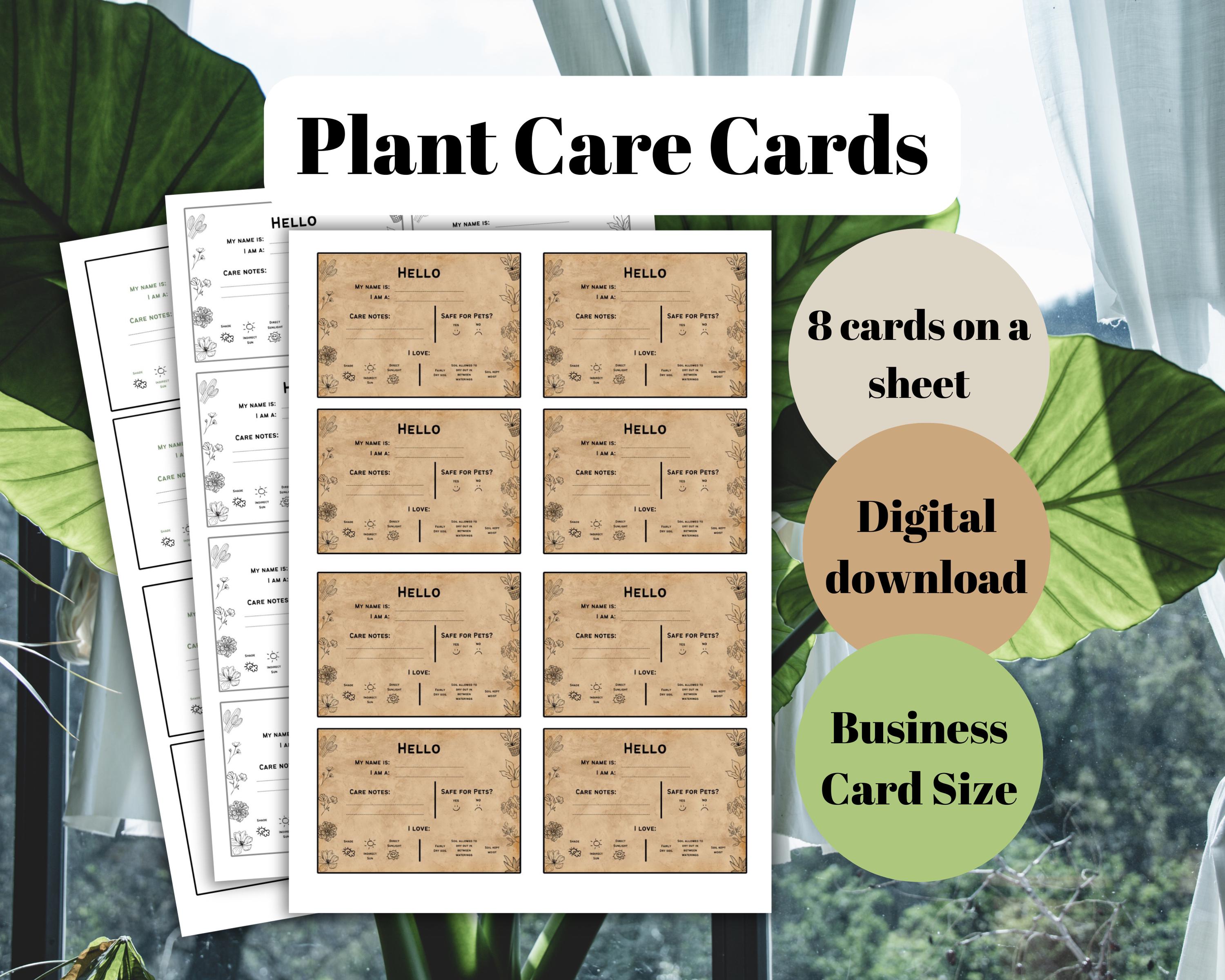 Indoor Plant Care Cards, Printable Instruction Tags for Houseplants ...