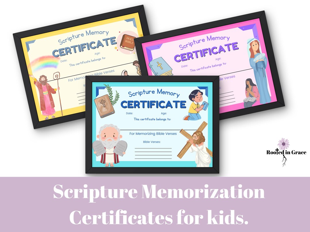 Sunday School Reward Certificate, Bible Verse Memorization Certificates ...
