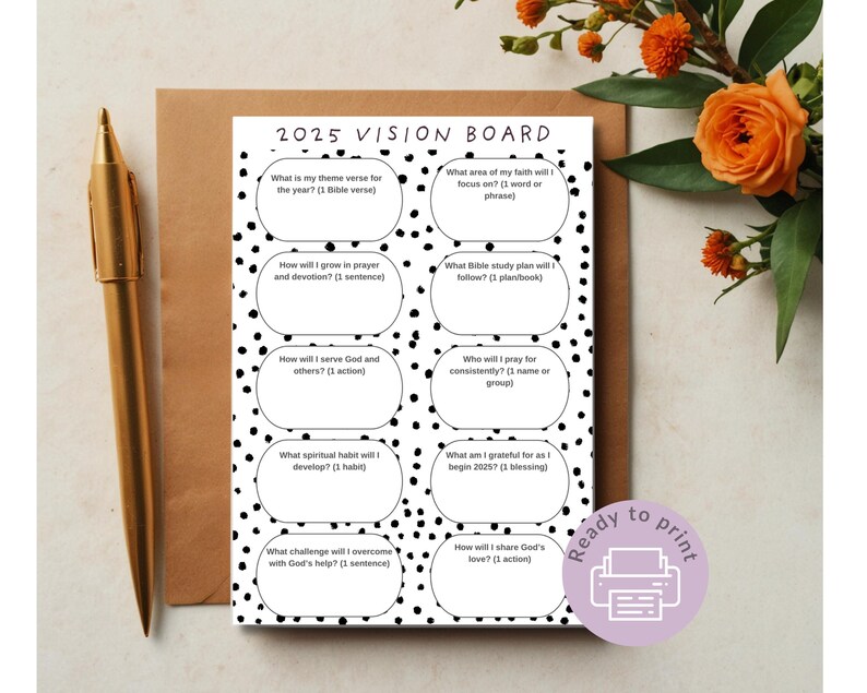 2025 Vision Board Printable, Spiritual Growth and Womens Goals Tracker ...