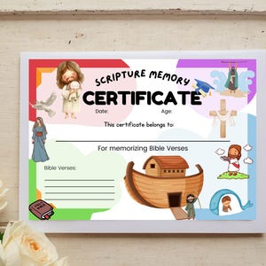 Bible Verse Memorization Certificates for Kids, Sunday School ...