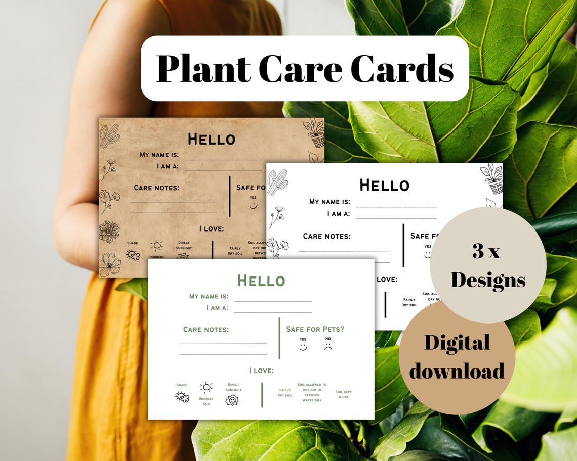 Indoor Plant Care Cards, Printable Instruction Tags for Houseplants ...