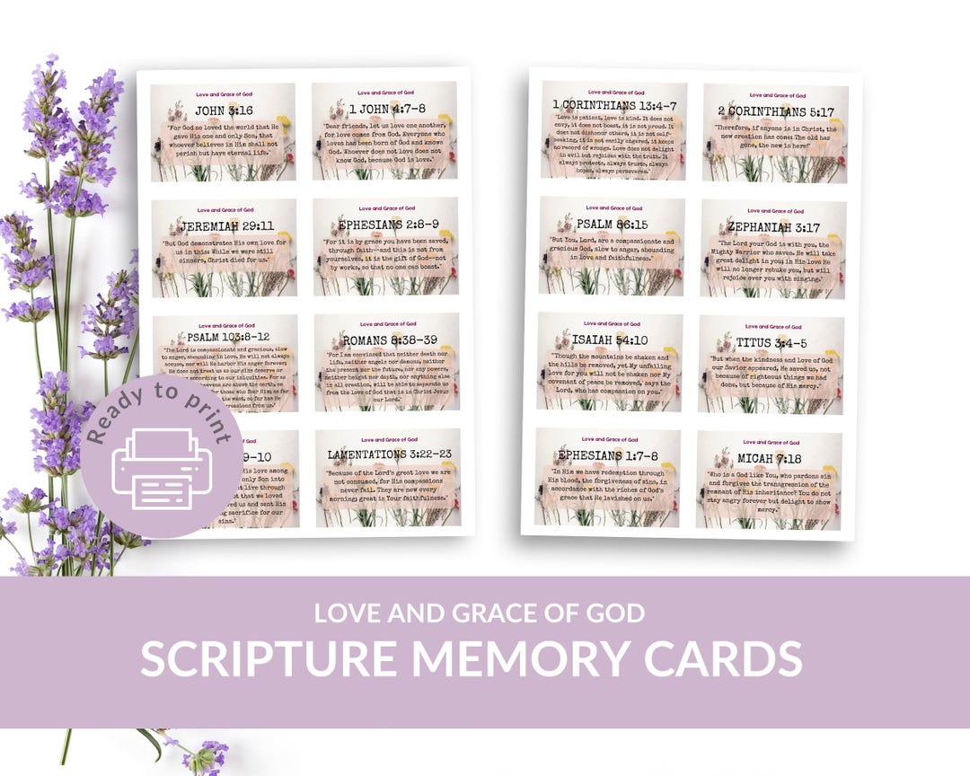 30 Bible Scripture Memory Cards, Bible Affirmations, Love of God Cards ...