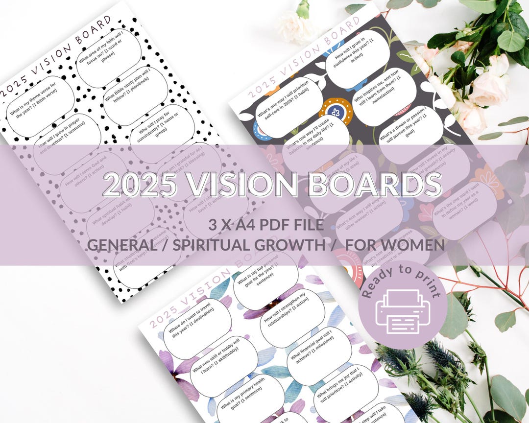 2025 Vision Board Printable, Spiritual Growth and Womens Goals Tracker ...