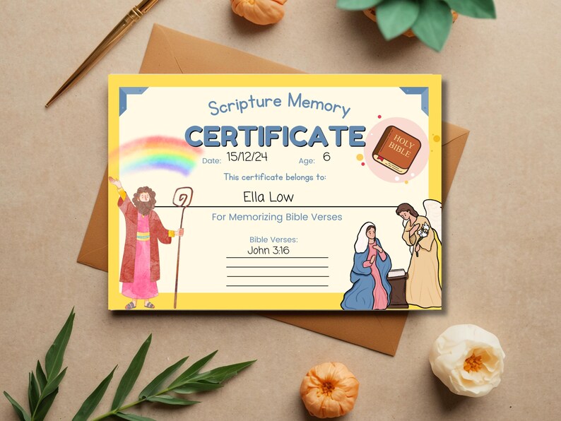 Sunday School Scripture Memory Certificate: Kids Church Achievement ...