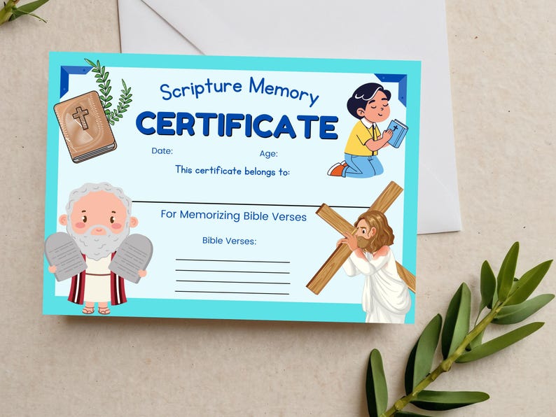 Sunday School Reward Certificate, Bible Verse Memorization Certificates ...