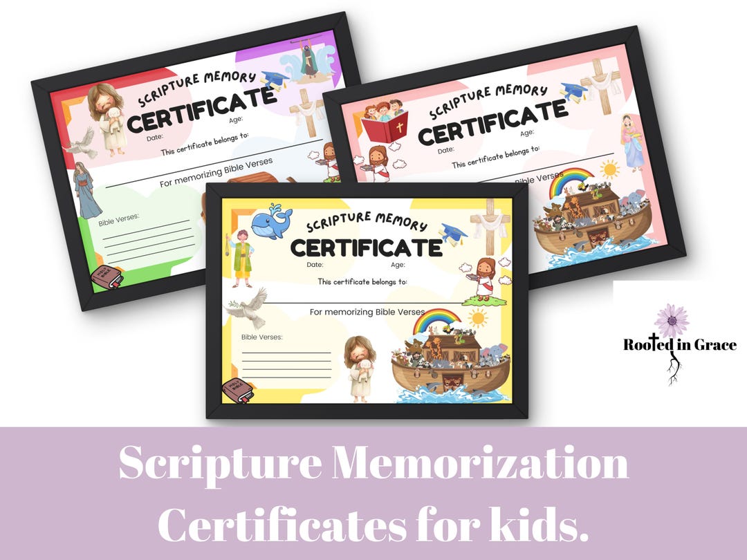 Bible Verse Memorization Certificates, Sunday School Reward Certificate ...