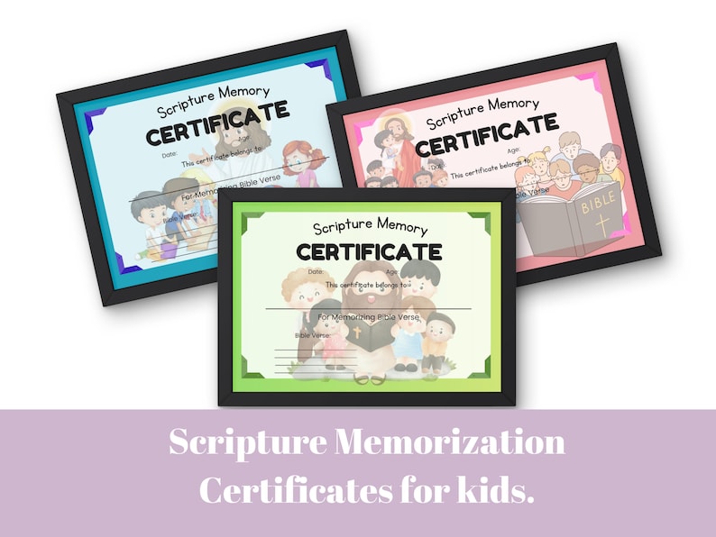 Kids Bible Verse Memory Certificate: Sunday School Achievement Cards ...