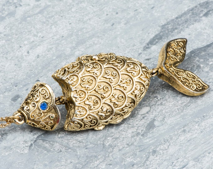 Vintage Fish Locket Necklace Fish Necklace Movable Pendant | Etsy