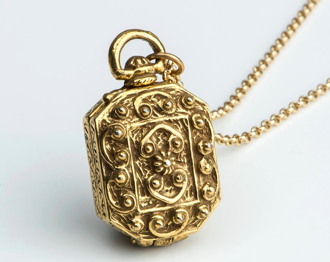 Vintage Gold Rectangle Locket, Raised Flowers Necklace, Floral ...