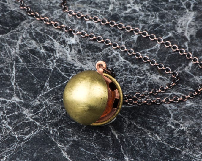 Copper Ball Locket Small Sphere Necklace Long Chain With - Etsy