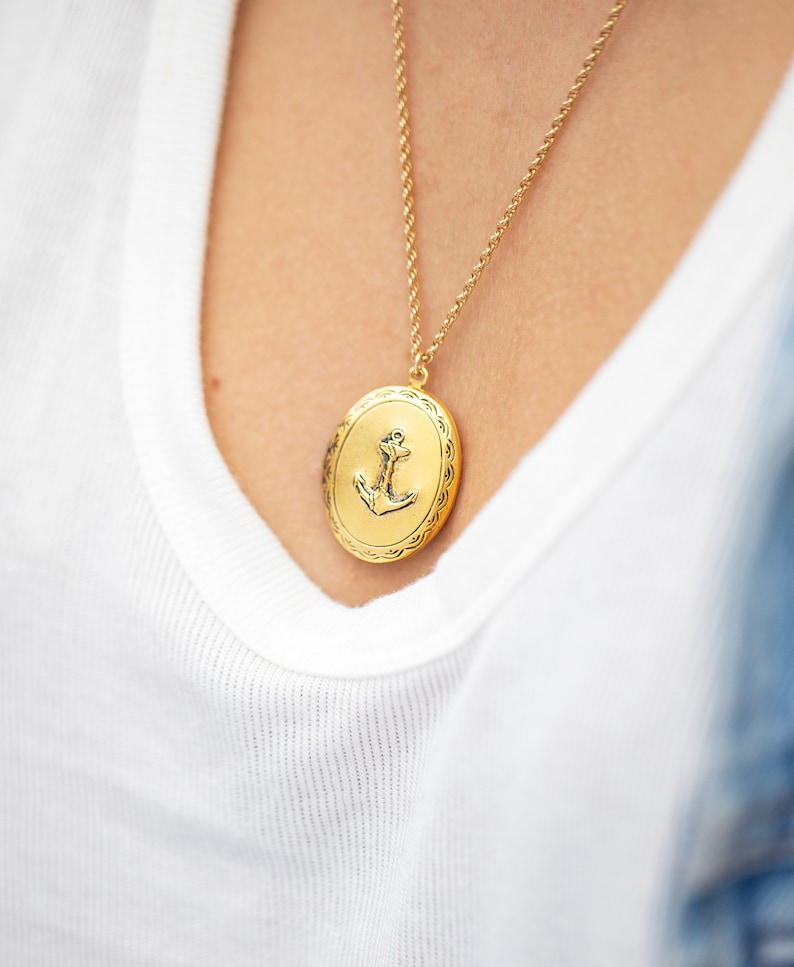 Anchor Necklace Nautical Sailor Gold Anchor Locket Vintage | Etsy