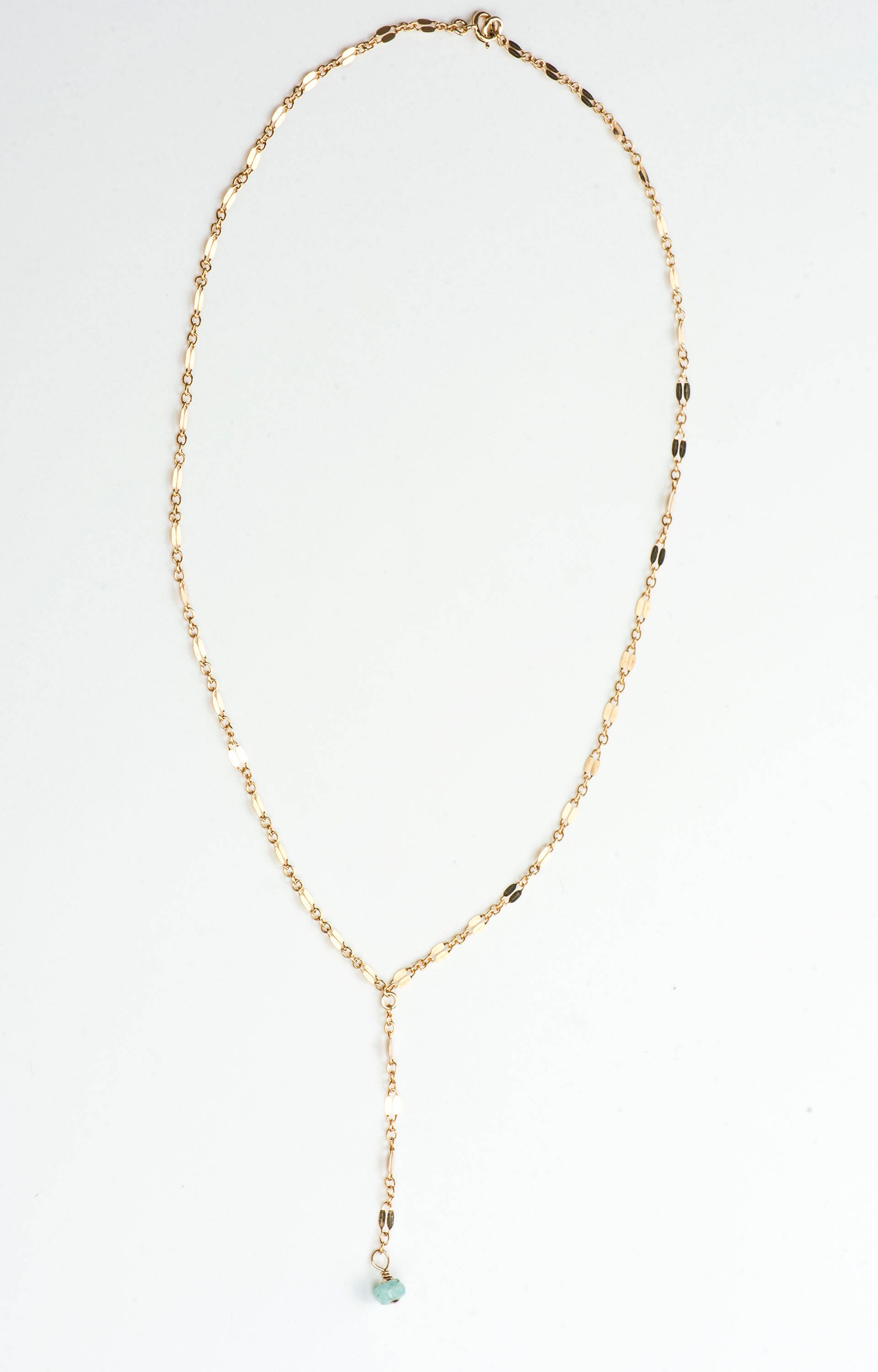 Shiny Gold Chain and Tiny Stone Y Necklace, Delicate Amazonite Light ...