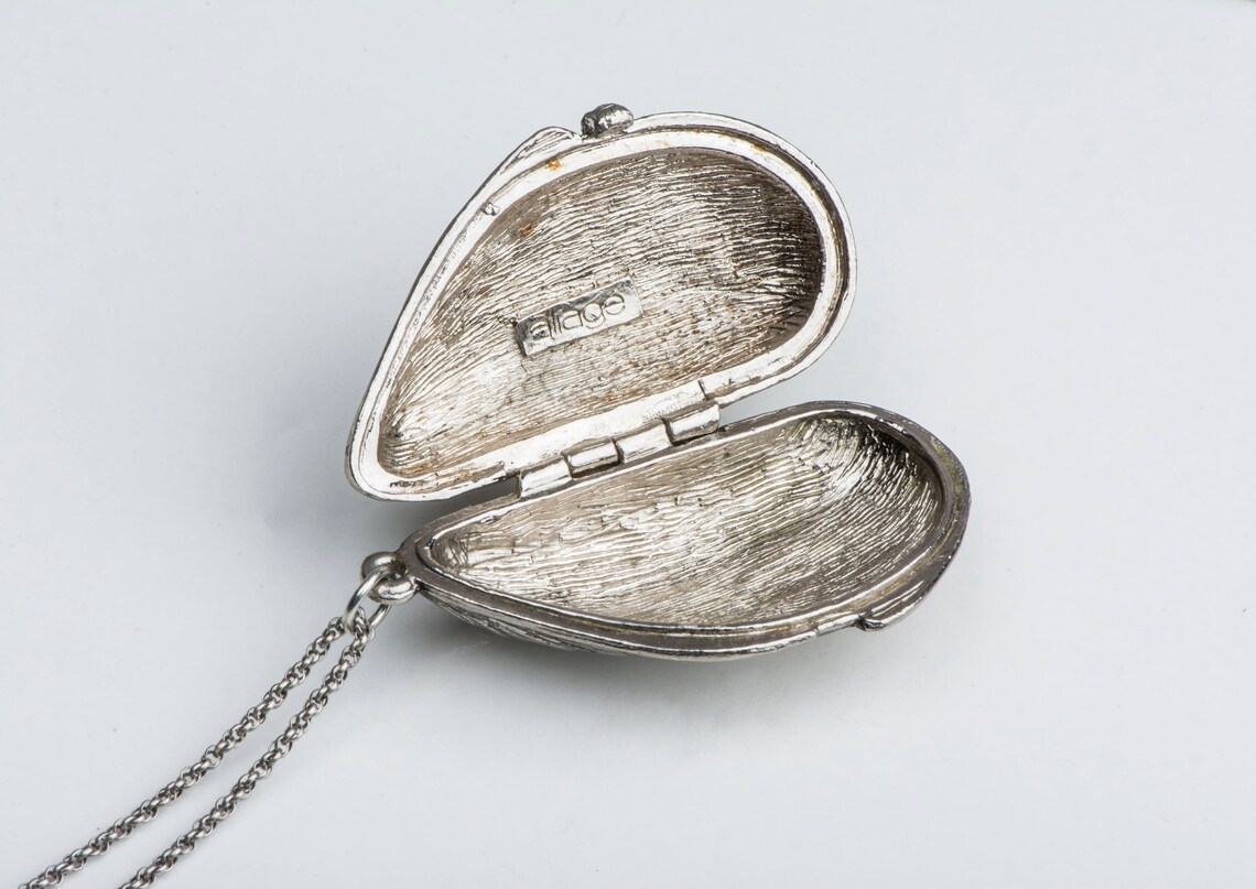 Mussel Shell Locket, Nautical Antique Pendant, Long Shell Necklace ...